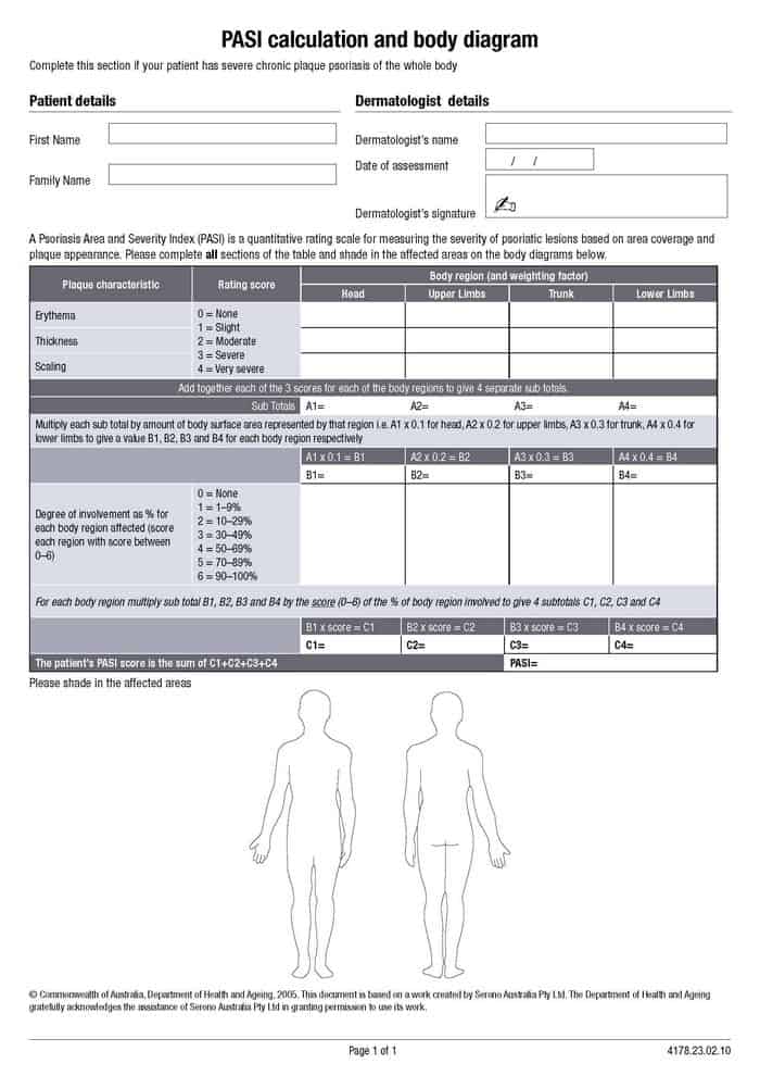 PASI: Psoriasis Area Severity Index - Torrinomedica